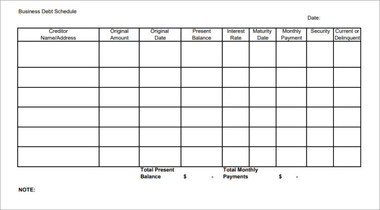 Free Printable Debt Schedule Template