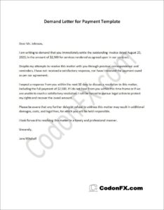 Demand Letter for Payment Template
