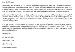 Printable Dental Recommendation Letter Template