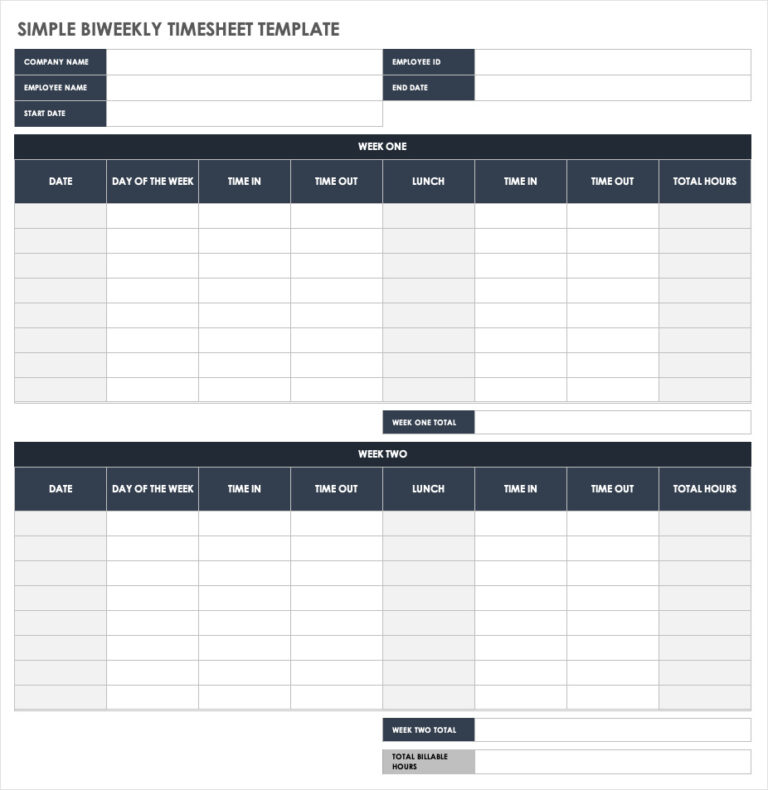 Free Printable Employee Biweekly Timesheet Template