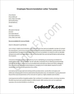 Employee Recommendation Letter Template