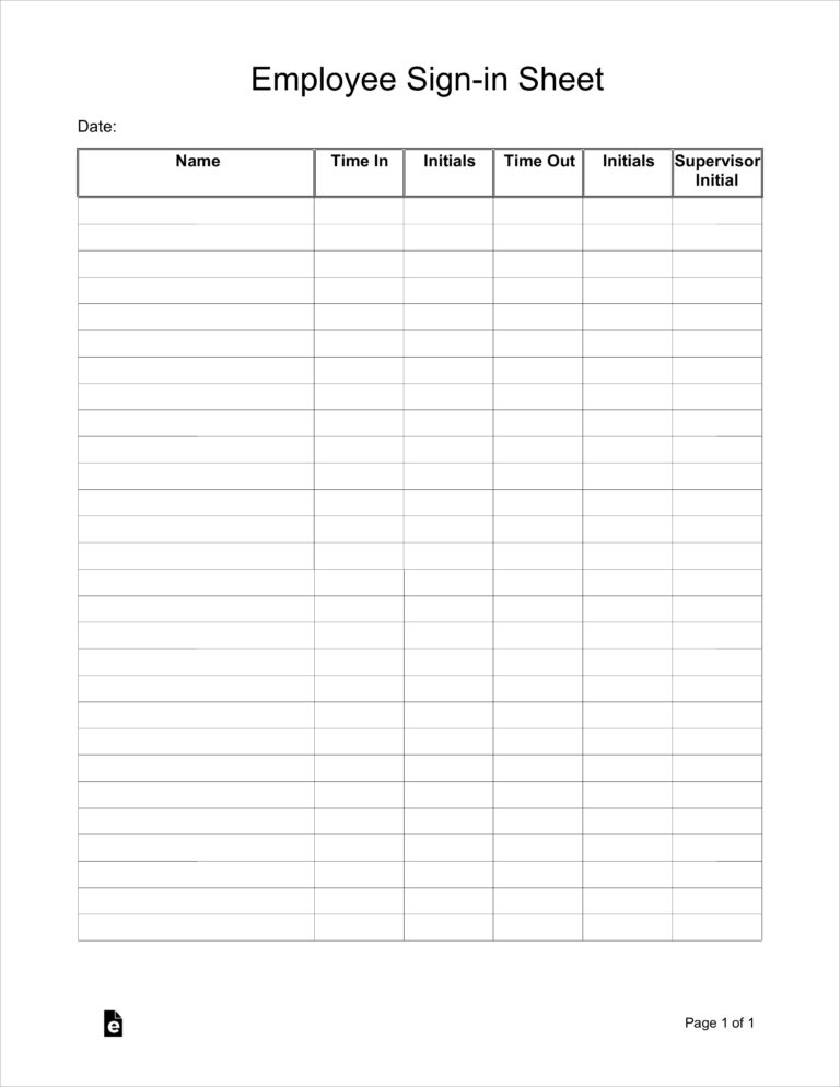 Printable Employee Sign-in Sheet Template