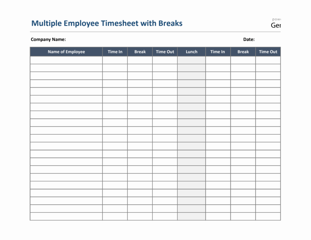 Employee Timesheet Template with Lunch Break