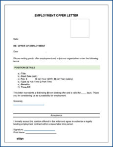 Free Printable Employment Offer Letter Template
