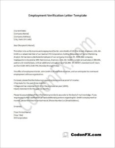 Employment Verification Letter Template
