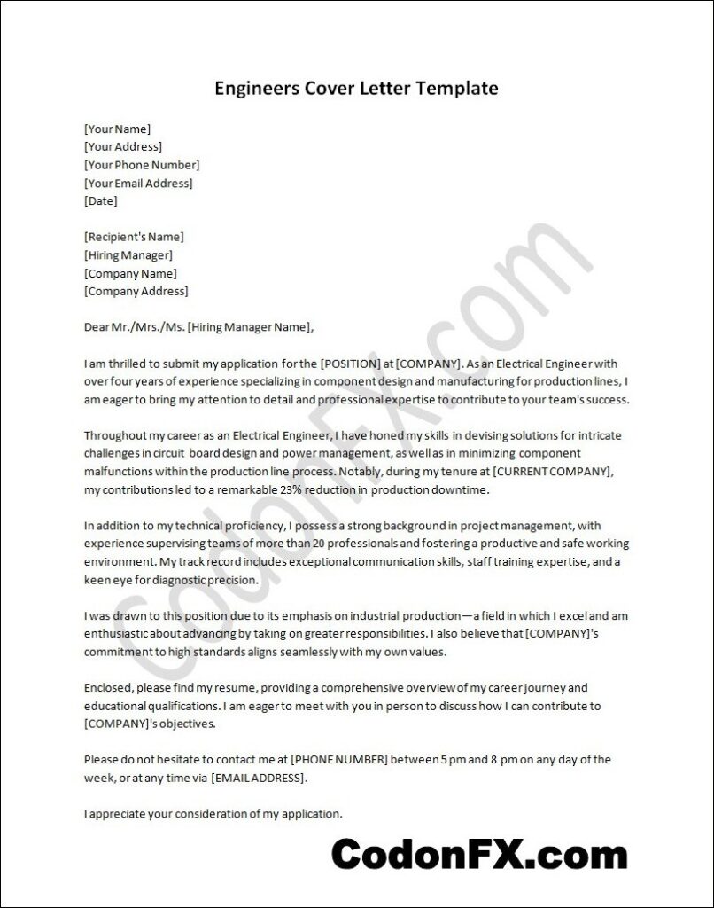 Engineers Cover Letter Template