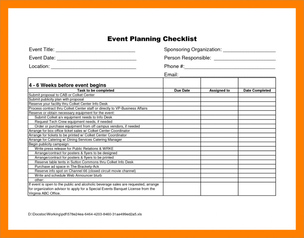 Printable Event Planning Checklist Template