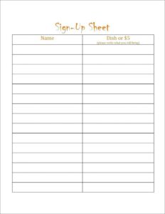 Printable Event Sign-up Sheet Template