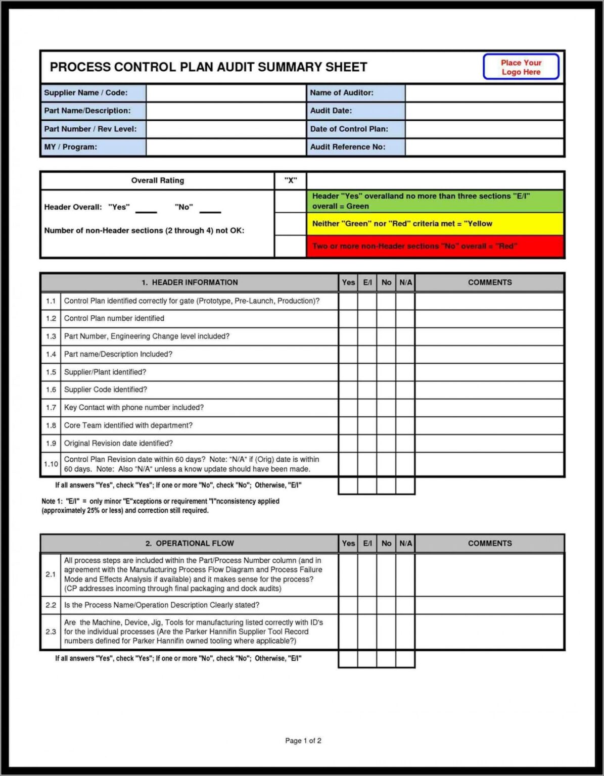 Free Printable Audit Checklist Template