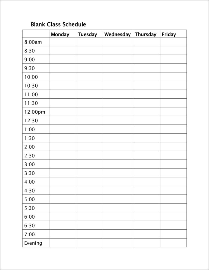 Free Printable Blank Schedule Template