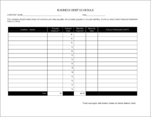 Free Printable Business Debt Schedule Template