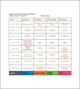 Free Printable Camp Schedule Template