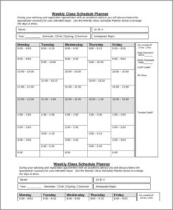 Printable Class Weekly Schedule Template