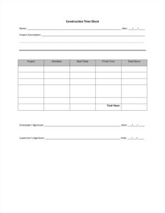 Free Printable Construction Timesheet Template