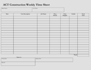 Printable Construction Weekly Timesheet Template