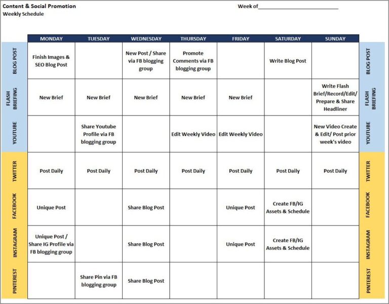 Free Printable Content Schedule Template