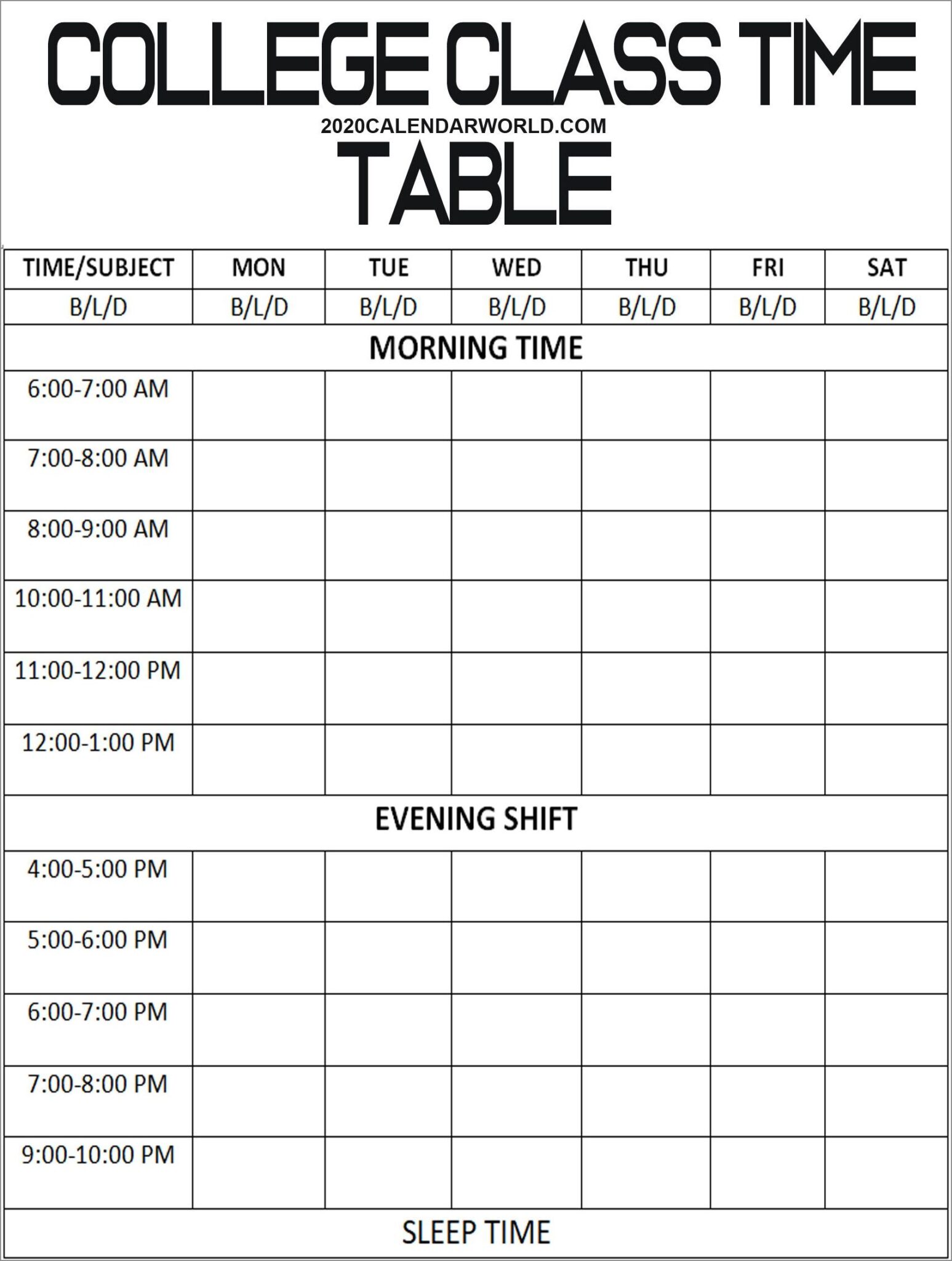 Free Printable Course Schedule Template