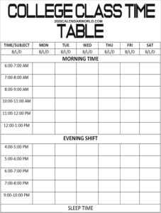 Free Printable Course Schedule Template