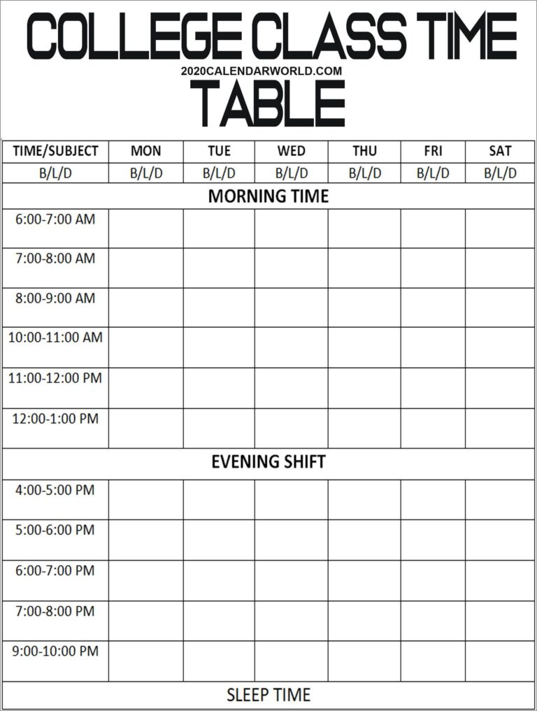 Free Printable Course Schedule Template