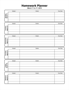 Free Printable Daily Homework Planner Template