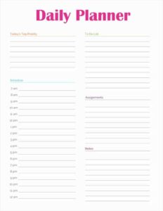 Free Printable Daily Student Planner Template