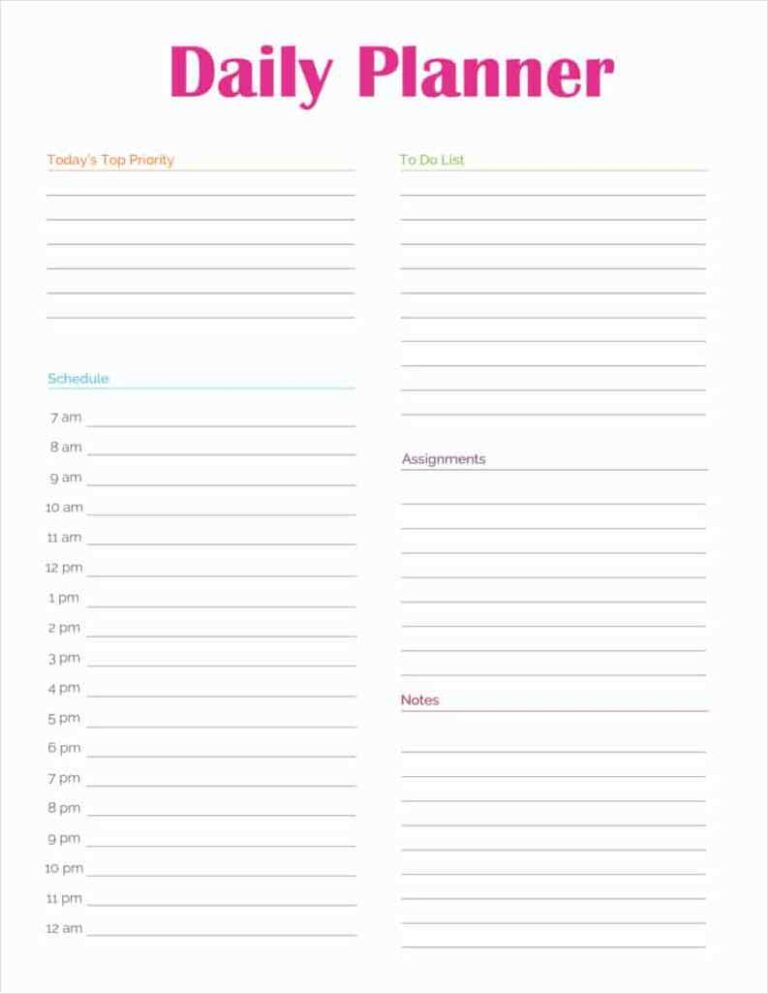 Free Printable Daily Student Planner Template