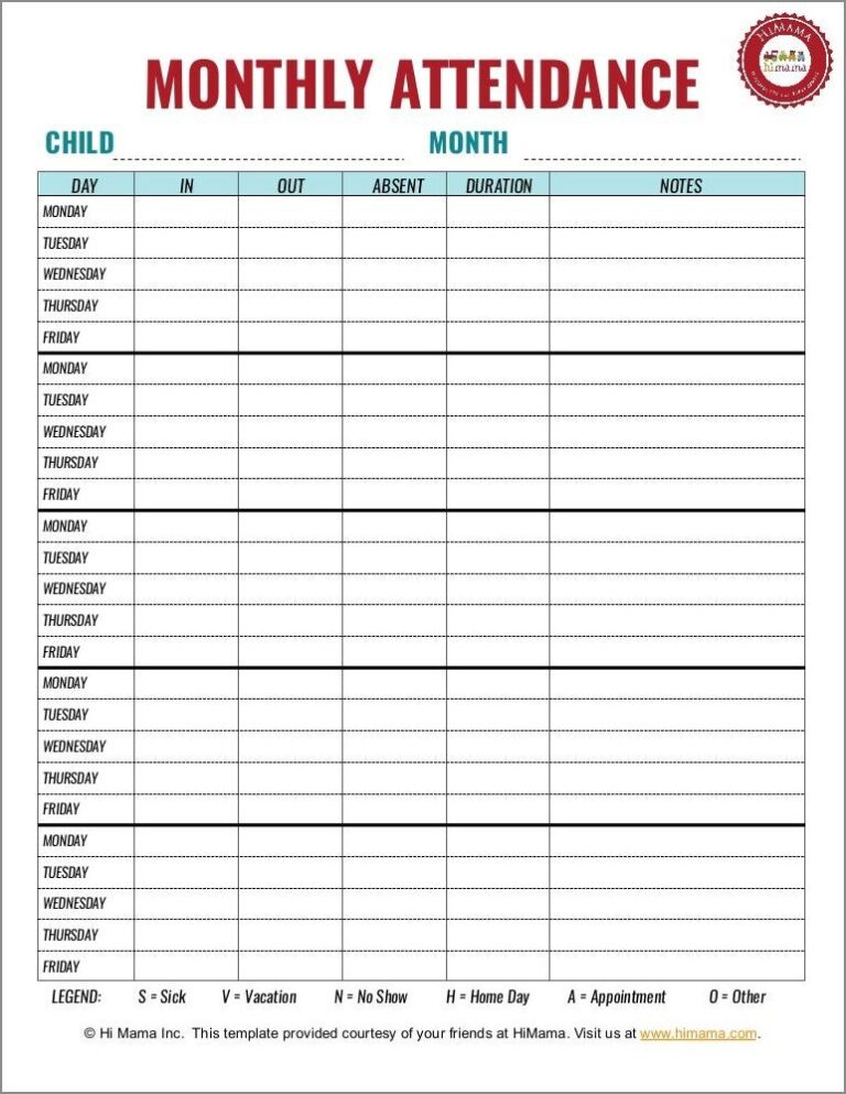 Printable Blank Daycare Sign-In Sheet Template