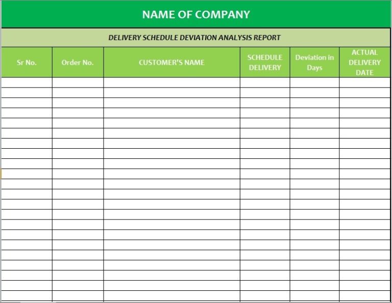 Printable Delivery Schedule Template