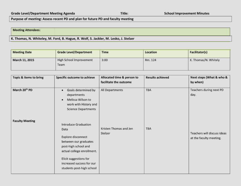 Free Printable Department Meeting Agenda Template
