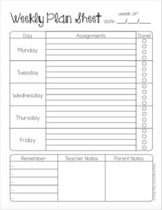 Free Printable Elementary Student Planner Template