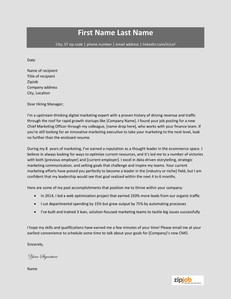 Printable Executive Manager Cover Letter Template