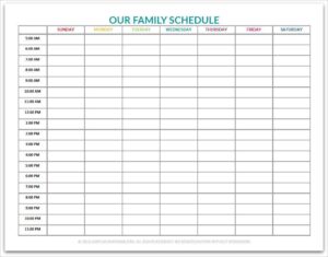 Printable Family Schedule Template