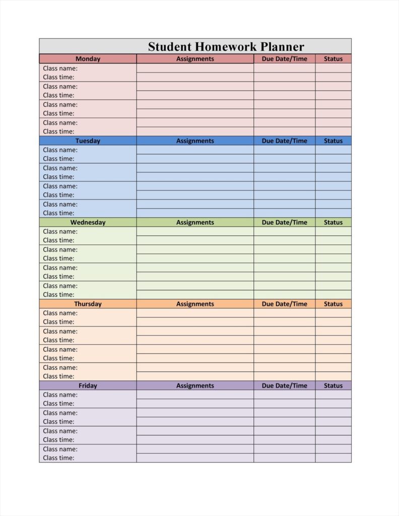 Free Printable Homework Planner Template
