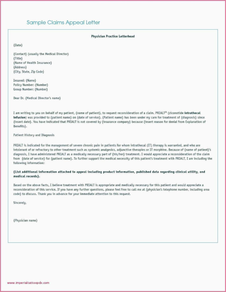 Printable Insurance Company Appeal Letter Template