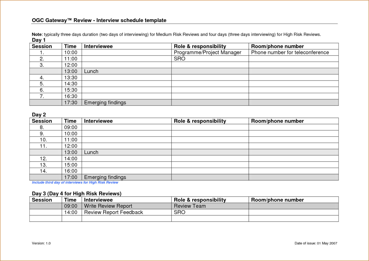 Printable Interview Schedule Template