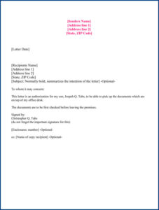 Letter of Authorization to Pick Up Document