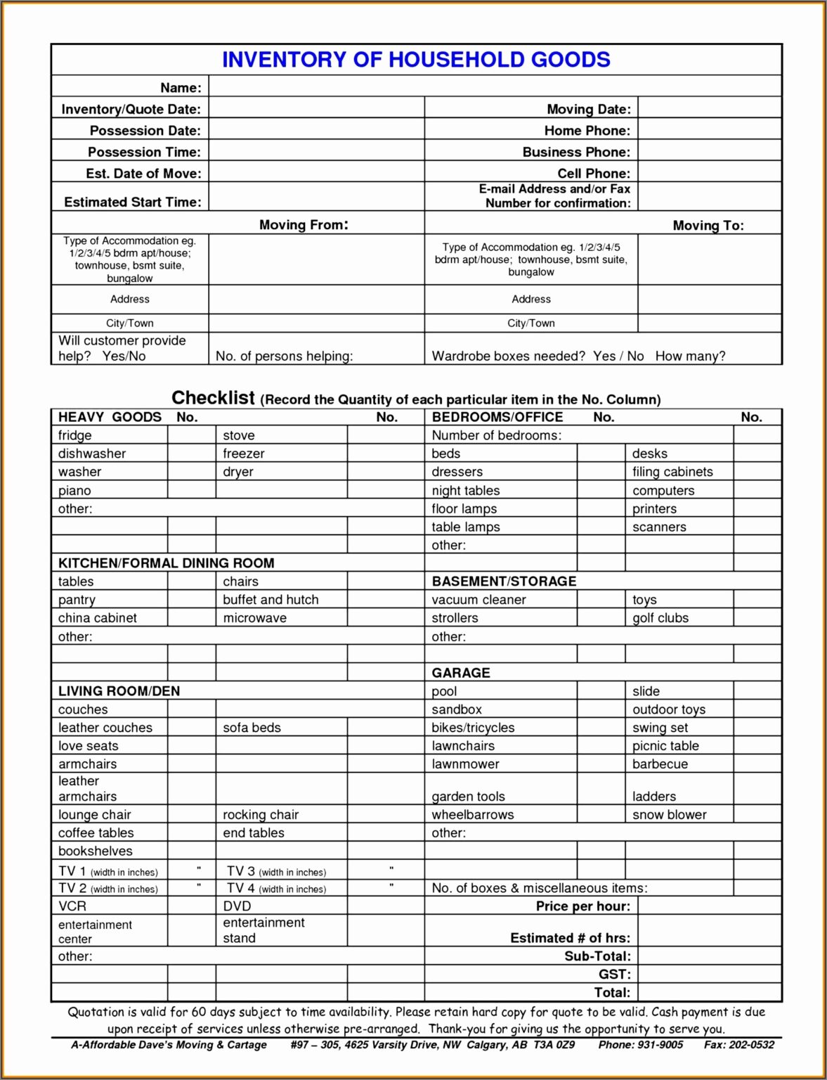 Free Printable Moving Packing List Template