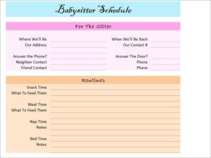 Printable Nanny Schedule Template