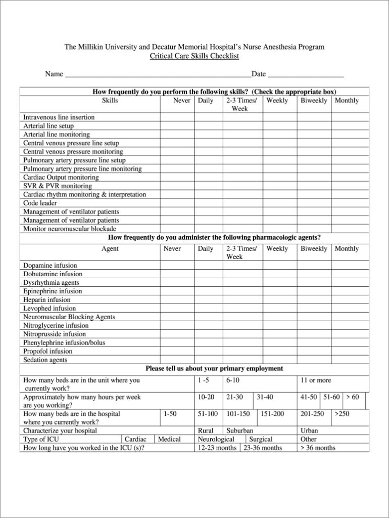 Nursing Skills Checklist Template