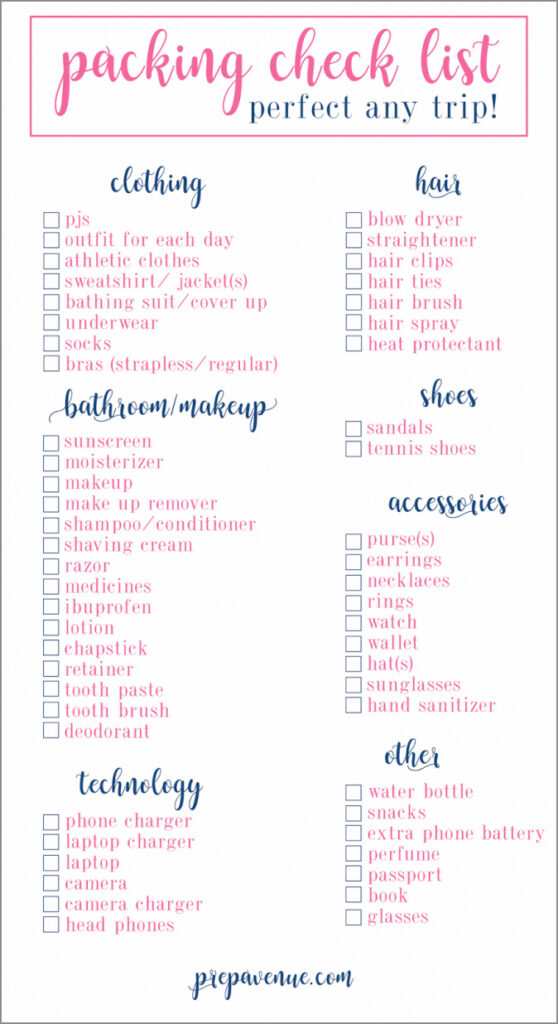 Free Printable Packing Checklist Template