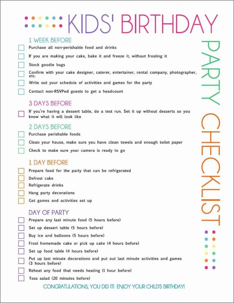 Free Printable Party Checklist Template