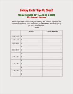 Party Sign-up Sheet Template