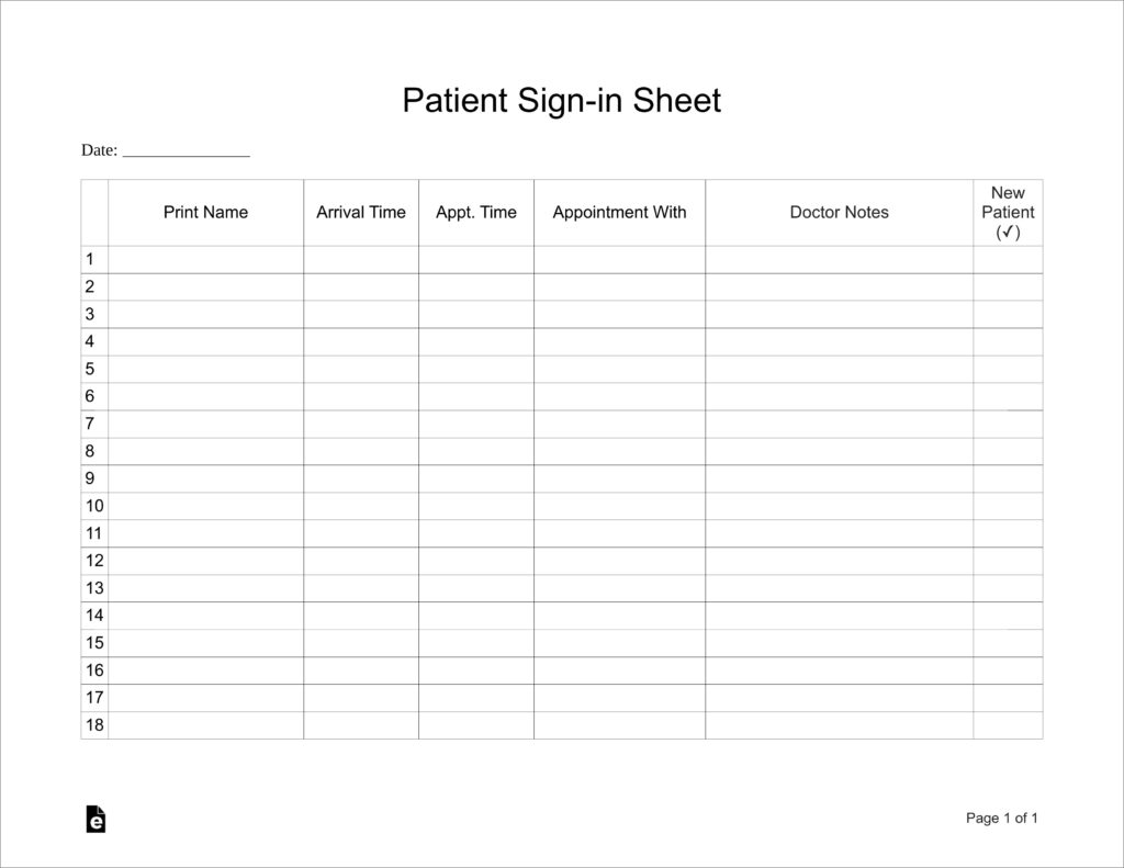 Free Printable Patient Sign-in Sheet Template