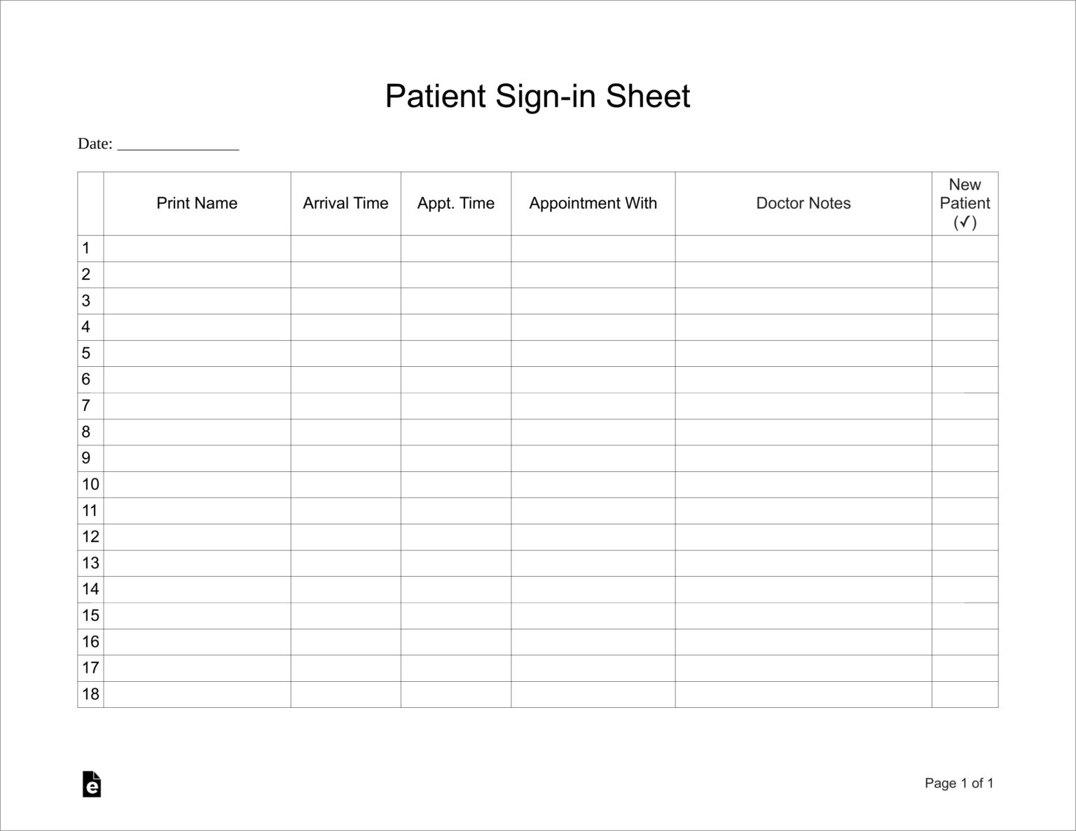 Free Printable Patient Sign-in Sheet Template