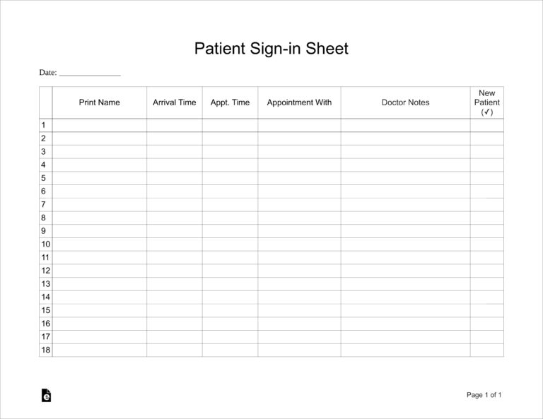 Free Printable Patient Sign-in Sheet Template