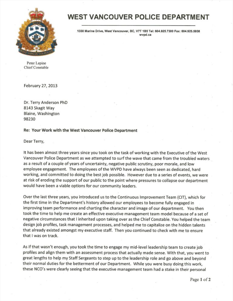 Printable Police Officer Recommendation Letter Template