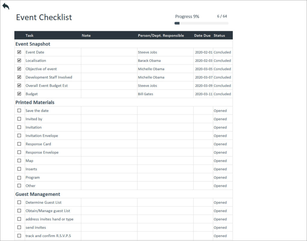 Printable Event Checklist Template