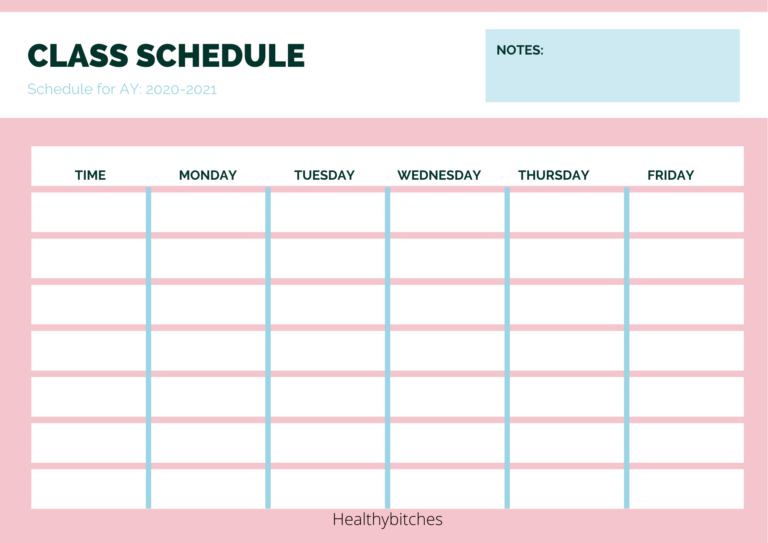 Printable Student Schedule Template