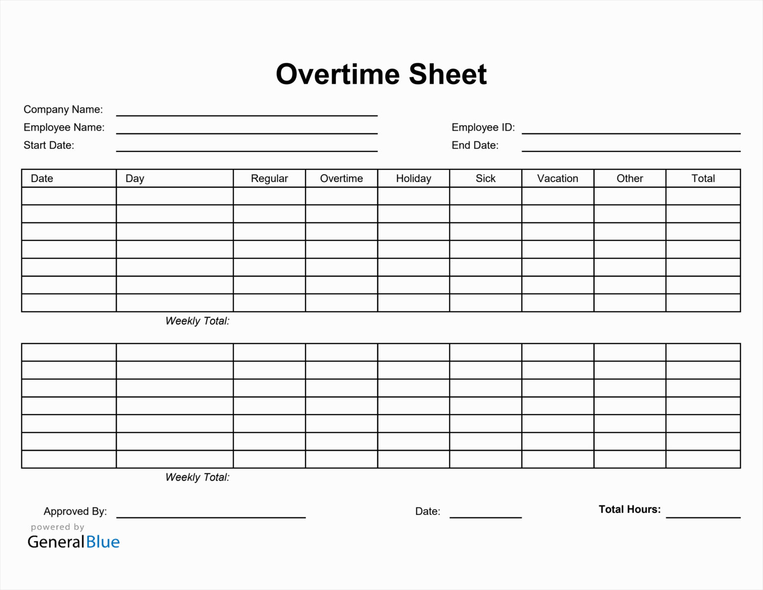 Free Printable Timesheet Template With Overtime