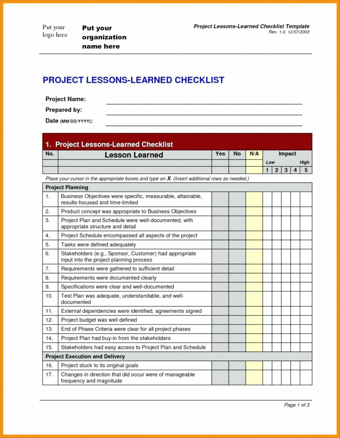 Project Management Checklist Template